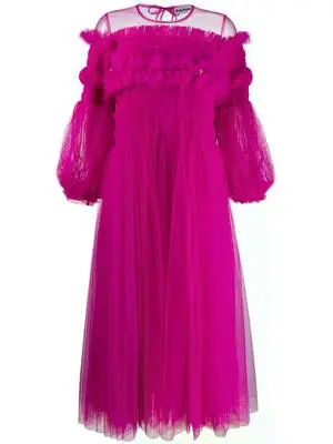 MOLLY GODDARD Tulle Ruffled Midi Dress - Pink