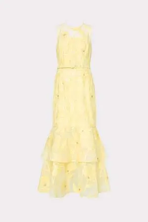 MILLY Anna Grand Fleur Maxi Dress - Lemon