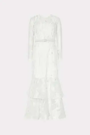 MILLY Anna Grand Fleur Long Sleeve Maxi Dress - White