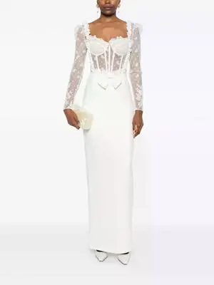 Alessandra Rich Lace Bow Maxi Dress - Neutrals