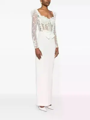 Alessandra Rich Lace Bow Maxi Dress - Neutrals