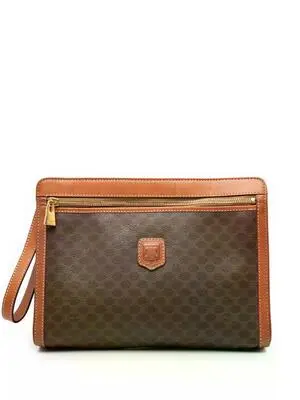 Celine 1995 Macadam Coated Canvas Clutch Bag - Brown