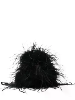 YVES SALOMON Feather Clutch Bag - Black