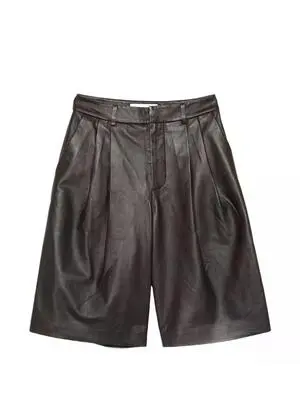 YVES SALOMON Pleated Leather Shorts - Brown