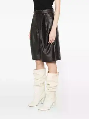 YVES SALOMON Leather Pleated Shorts