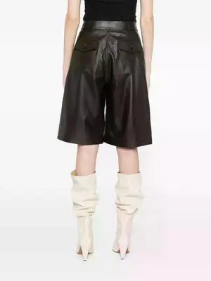 YVES SALOMON Leather Pleated Shorts