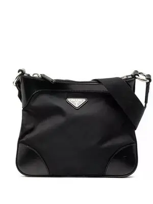 Prada Leather Trimmed Tessuto Crossbody Bag - Black