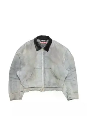 Acne Studios Zip Denim Jacket With Leather Collar - Grey