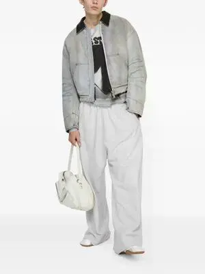 Acne Studios Zip Denim Jacket With Leather Collar - Grey