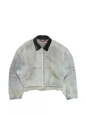 Acne Studios Faded Denim Bomber Jacket With Leather Collar - Grey