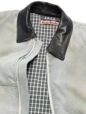 Acne Studios Faded Denim Bomber Jacket With Leather Collar - Grey