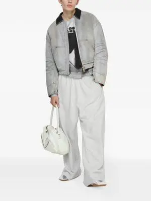 Acne Studios Faded Denim Bomber Jacket With Leather Collar - Grey