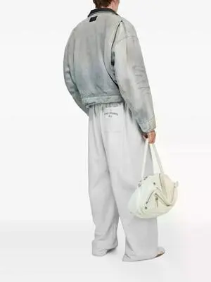 Acne Studios Faded Denim Bomber Jacket With Leather Collar - Grey