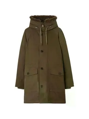 Burberry Shearling Trim Gabardine Parka - Green