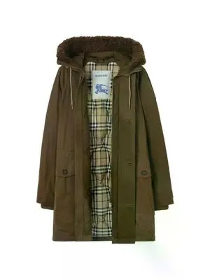 Burberry Gabardine Parka With Shearling Trim - Green