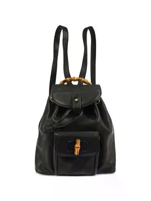Gucci 1990s Bamboo Leather Backpack - Black