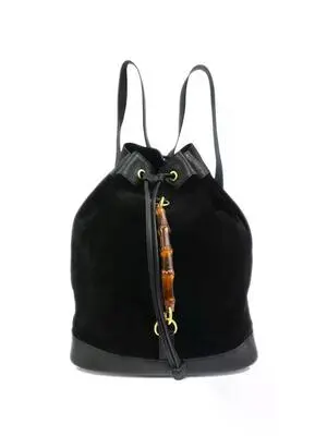 Gucci 1990s Bamboo Suede Backpack - Black