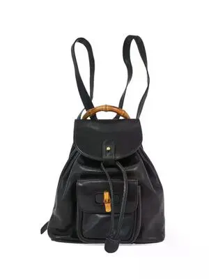 Gucci 1990s Bamboo Leather Backpack - Black