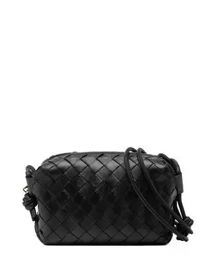 Bottega Veneta 2012-2026 Mini Lambskin Intrecciato Loop Camera Bag Crossbody Bag - Black