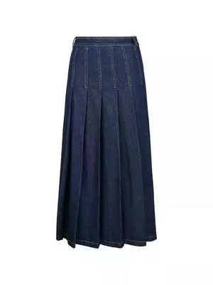 Max Mara Pleated Denim Midi Skirt