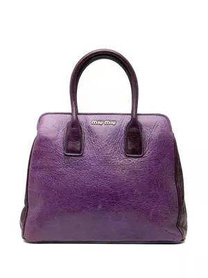 Miu Miu 2010-2026 Vitello Lux Distressed Leather Top Handle Bag Satchel - Purple