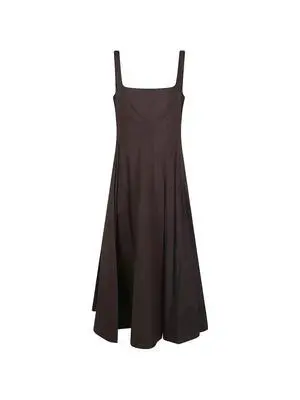 Staud Square-neck Sleeveless Midi Dress - Brown
