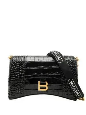 Balenciaga 2022 Croc Embossed Leather Downtown Xs Crossbody Bag - Black