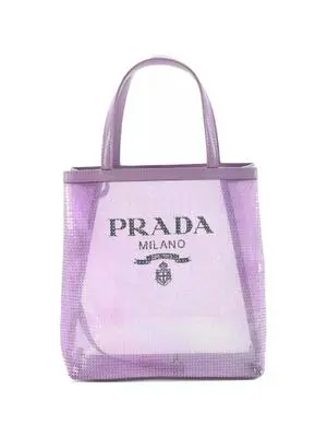 Prada Logo Open Sequined Mesh Small Tote Bag - Purple