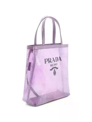 Prada Logo Sequined Mesh Small Tote Bag