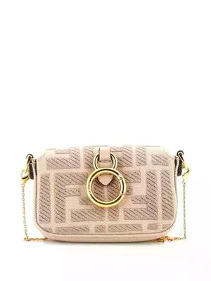 Fendi Chain Baguette Charm Zucca Embroidered Canvas Nano Crossbody Bag - Neutrals