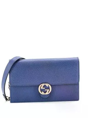 Gucci Interlocking Wallet On Chain Leather Crossbody Bag - Blue
