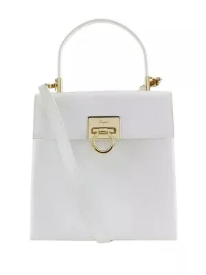 FERRAGAMO Small Leather Gancini Iconic Top Handle Satchel - White
