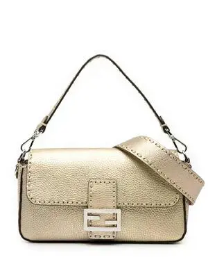 Fendi 2000-2010 Medium Leather Selleria Baguette Satchel - Gold