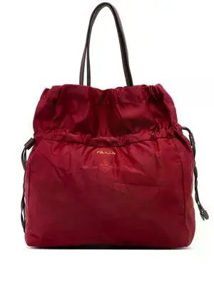 Prada 2000-2025 Tessuto Logo Drawstring Tote Bag - Red