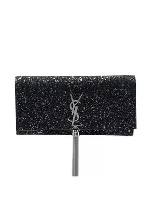 SAINT LAURENT 2016 Glittered Suede Monogram Kate Tassel Clutch Bag