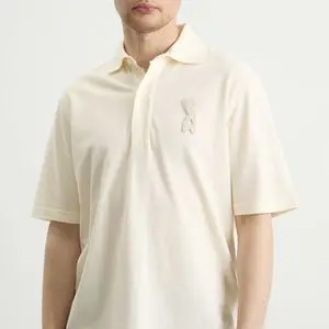 AMI Paris Boxy Fit Polo With De Coeur Knitted Patch - Blanc Creme