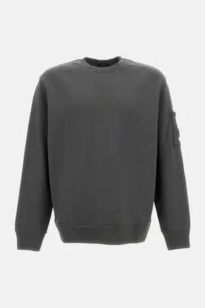 C.P. COMPANY C.P. Company Diagonal Cotton Fleece Crewneck Sweatshirt With Lens Grey