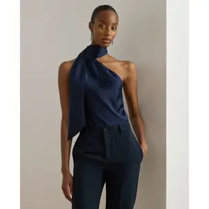Ralph Lauren Charmeuse Tie-neck Halter Top