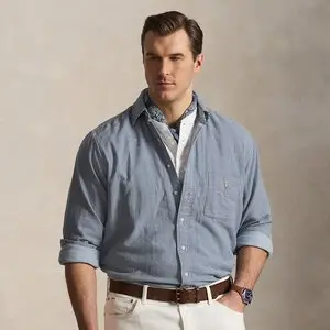 Ralph Lauren Plaid Double-faced Oxford Shirt - Blue Cream