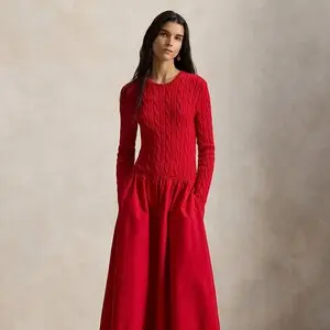 Ralph Lauren Cable-knit Bodice Cotton Dress - Rl Red