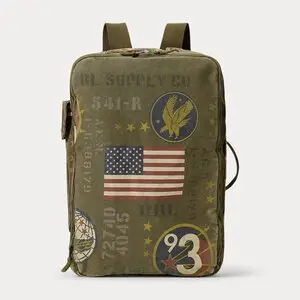 Ralph Lauren Canvas Graphic Backpack - Olive Drab/multi