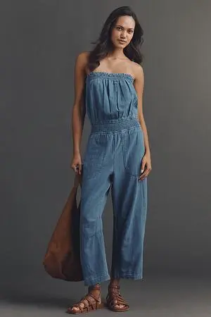 PILCRO The Reese Cotton Strapless Jumpsuit - Medium Denim