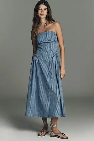 Faithfull The Brand Benetta Strapless A-line Midi Dress - Blue