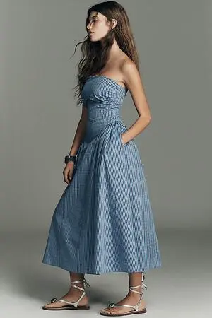 Faithfull The Brand Benetta Strapless A-line Midi Dress - Blue