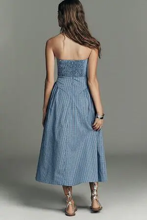 Faithfull The Brand Benetta Strapless A-line Midi Dress - Blue