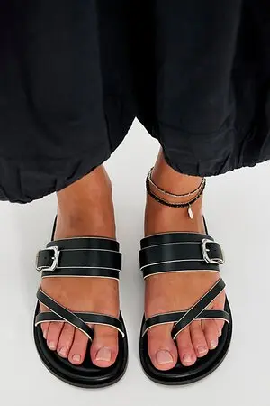 Free People Belted Cross-strap Sandals - Black Tide Leather