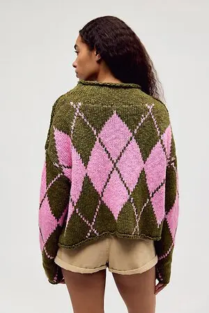 Free People Opal Rollneck Knit Patterned Sweater - Army