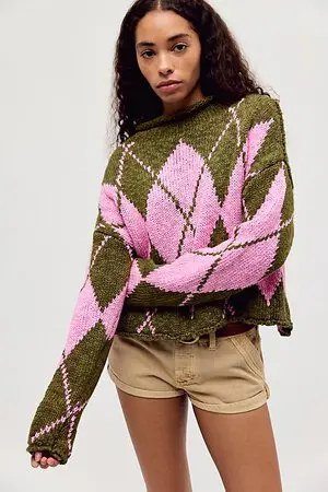 Free People Opal Rollneck Knit Patterned Sweater - Army