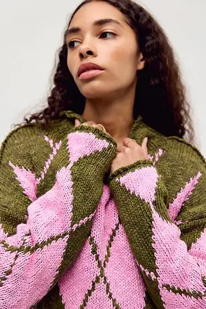 Free People Opal Rollneck Knit Patterned Sweater - Army
