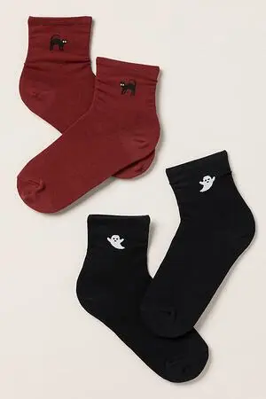 Anthropologie Knit Icon Trouser Socks, Set Of 2 - Ghost/cat